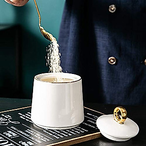 White Ceramic Sugar Bowls Condiment Pots Spice Jars Seasoning Box Set with Lid Spoon and Tray-Sets of 3