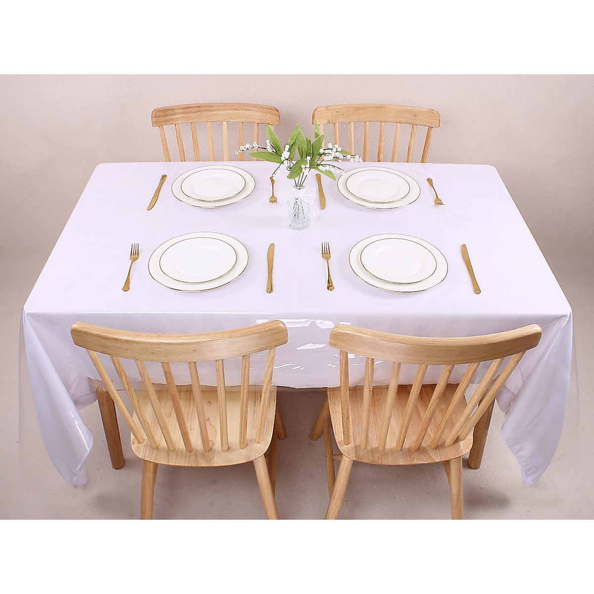 Kesfey Clear Tablecloth Protector 54 x 84 inch Waterproof Plastic Table Cloths Vinyl Rectangle PVC Table Covers Oil-Proof Spill-Proof Wipeable Transparent Dining Table Cloth for Kitchen Camping Party