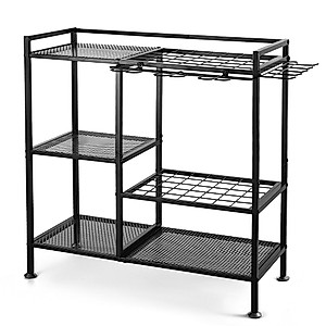 Joyoolife Garden Tool Organizer, 3 Tier Yard Tool Rack with Large Tool Slots & Small Tool Hooks, Large Capacity Tool Shelf, Heavy Duty Metal Tower Rack for Garden Lawn Garage Shed