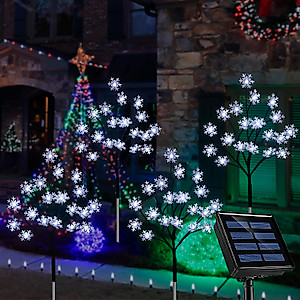 Newest 4-Pack 80LEDs Solar Christmas Snowflake Stake Lights, 8 Modes Solar Snowflake Outdoor Christmas Decorations Lights, Waterproof Solar Christmas Outdoor Lights for Garden Yard Pathway Walkway