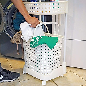 3 Tier Rolling Laundry Basket W Shelves Storage Organizer for Clothes Detergent Great for Bathroom Kitchen Laundry Room White