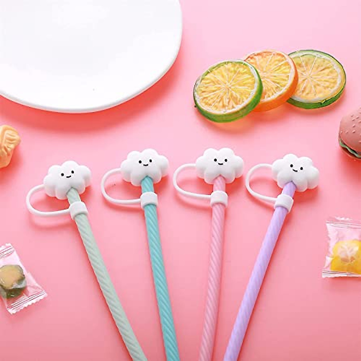 6PCS Straw Covers Cap for Stanley Tumblers Cup Silicone Soft Protector Cover Straw Tips Cover Reusable Drinking Straw Tips Lids Dust-proof Colorful Cloud Shape Straw Cover for Stanley Cup 40 oz