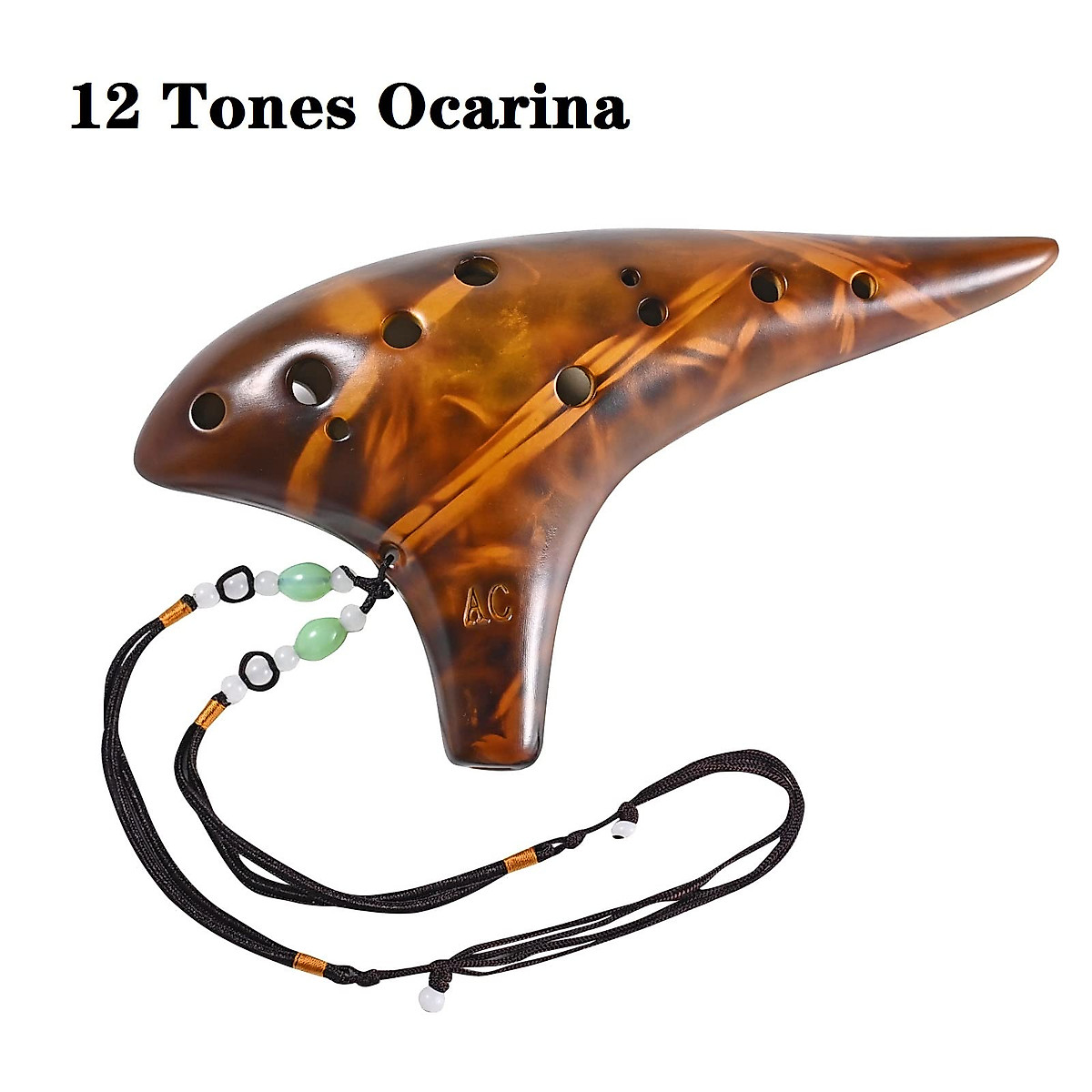Ocarina,12 Holes Alto C Key Ceramic Ocarinas with Songbook Neck Strap Bag,Musical Instrument for Adults (Yellow)