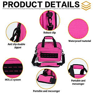 VEAGIA Range Bag,Pistol Case,Gun Range Bags For Handguns And Ammo Pouch 2 Pistols Soft Carrying Shooting Bag (Pink)