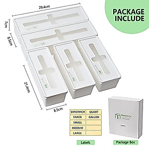 Ziplock Bag Organizer for drawer – Sandwich drawer, all size bags- Gallon/Snacks/Quart/Sandwich Food storage holders,Durable/Non bamboo (5Pcs-Wowsers Co), White