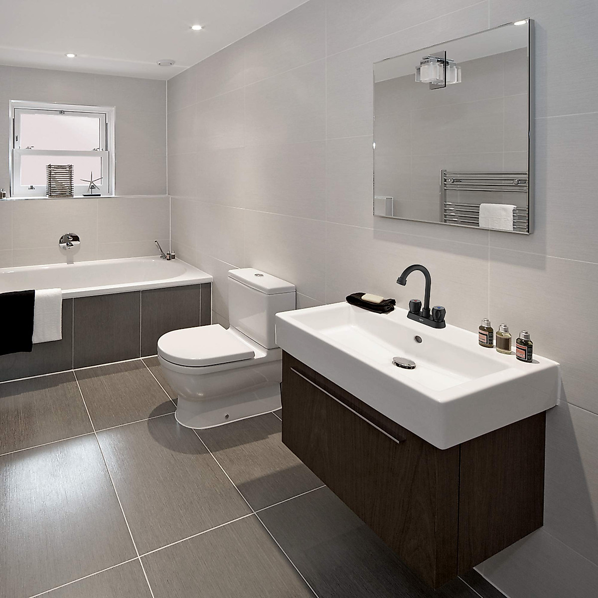 Bathroom Faucets 4 Inch Centerset Bathroom Faucet 2 Handle Faucet for Bathroom Sink with 2 and 3 Hole, Lead-Free Faucets for Bathroom Sink Vanity Rv Sink Faucet, Matte Black