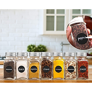 ROYALHOUSE 12 Pcs Glass Spice Jars/Bottles - 4oz Empty Square Spice Containers with Spice Labels and Airtight Metal Caps with Shaker Lids