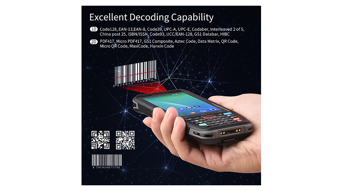 HXBER Handheld POS PDA Terminal with Barcode Scanner and Android 10.0