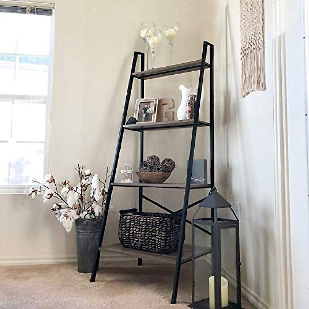 Blissun Ladder Shelf, 4-Tier Bookshelf, Storage Rack Shelf for Office, Bathroom, Living Room, Hazelnut Brown