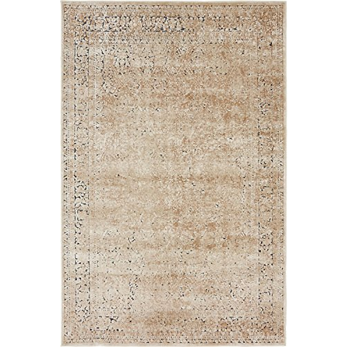 Unique Loom Chateau Collection Distressed, Textured, Vintage, Border, Rustic, Traditional Area Rug, 4 ft x 6 ft, Beige/Light Brown