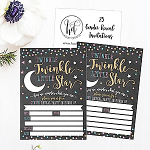 25 Twinkle Little Star Gender Reveal Baby Shower Party Invitation Cards Gold and Black He or She For Gender Neutral Unisex Invites Guess If It's a Boy or Girl Sprinkle Fill In The Blank Printable Pack