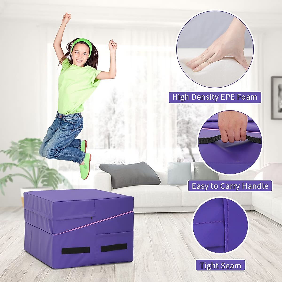 BLKMTY Gymnastics Mat Tumbling Mats Folding Mat 48"x24" Gymnastics Equipment Incline Mat Cheese Wedge Skill Shape Indoor/Outdoor Exercise Mat Yoga Mat for Kids Play Home Exercise Aerobics, Pink