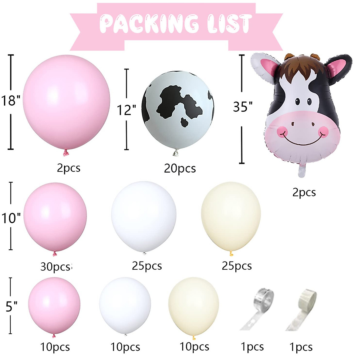 136Pcs Cow Party Decorations Pink Cow Balloon Garland Arch Kit with White Pink Cow Print Balloons Large Cow Head Mylar Balloon for Cowgirl Baby Shower Farm Animals Cow Print Birthday Party Supplies