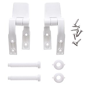 Canomo Universal White Plastic Toilet Seat Hinges Replacement with Bolts Screw and Nuts for Toilet Seats Lids, 1 Pair