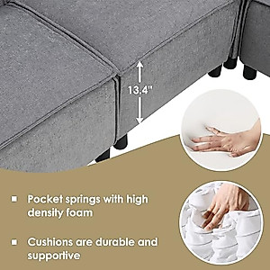 Brabrety 97 * 74" Modern Minimalist Style Sectional Sofa,L-Shaped Couch Set with 2 Free Pillows,5-seat Chenille Fabric Couch with Chaise Lounge for Living Room, Apartment, Office. (Grey#Chenille)