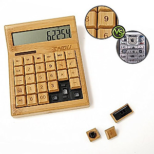 Sengu Functional Desktop Calculator Solar Power Bamboo Calculators with 12-Digit Large Display …
