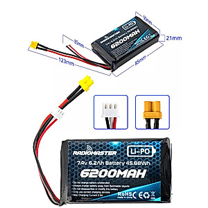 RADIOMASTER SoloGood 7.4V 2S 6200mAh Large Capacity Rechargeable Lipo Battery with XT30 JST-XH Connector Compatible Boxer TX16S Transmitter RC Car Drone Controller