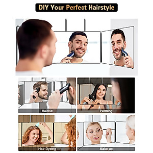 3 Way Mirror for Self Hair Cutting, 360 Trifold Barber Mirrors 3 Sided Makeup Mirror to See Back of Head, Used for Hair Coloring, Braiding, DIY Haircut Tool are Good Gifts for Men Women (Without LED)