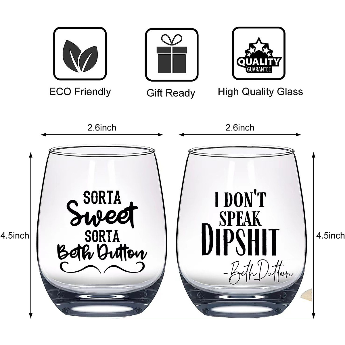 Agifteria TV Show Wine Glasses, Beth Dutton Merchandise, Sorta Sweet Sorta Beth Dutton, Funny Stemless Wine Glass 20 oz Set of 2. New Home Gifts Housewarming Gift Wine Bag Glass