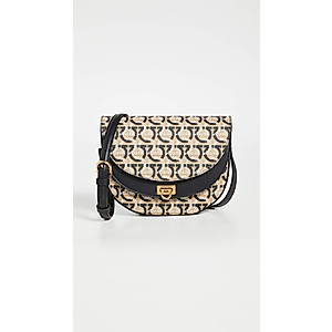 Salvatore Ferragamo Women's Ferragamo Traveler Saddle Bag, Gancini Sand/Foster Nero, Black, Print, One Size