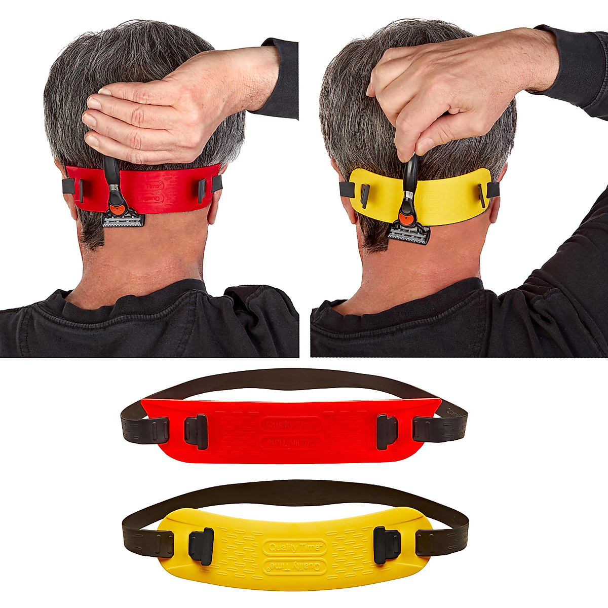 Quality Time Neck Hair Guide Premium, 2 Different Neckline Templates with All 4 Neck Hairline Styles; A Premium Adjustable Stencil for Haircut, Do It Yourself, Made in USA