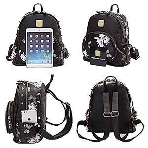 American Shield Girls Mini Cute Waterproof butterfly Backpack Small Casual Lightweight Women Fashion Light Black Leather Daypack 651, Black