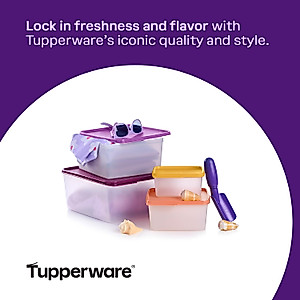 Tupperware Keeptabs 4-Container Stacking Food Storage Set - Multi Color Lids, Nestable, Dishwasher Safe & BPA Free