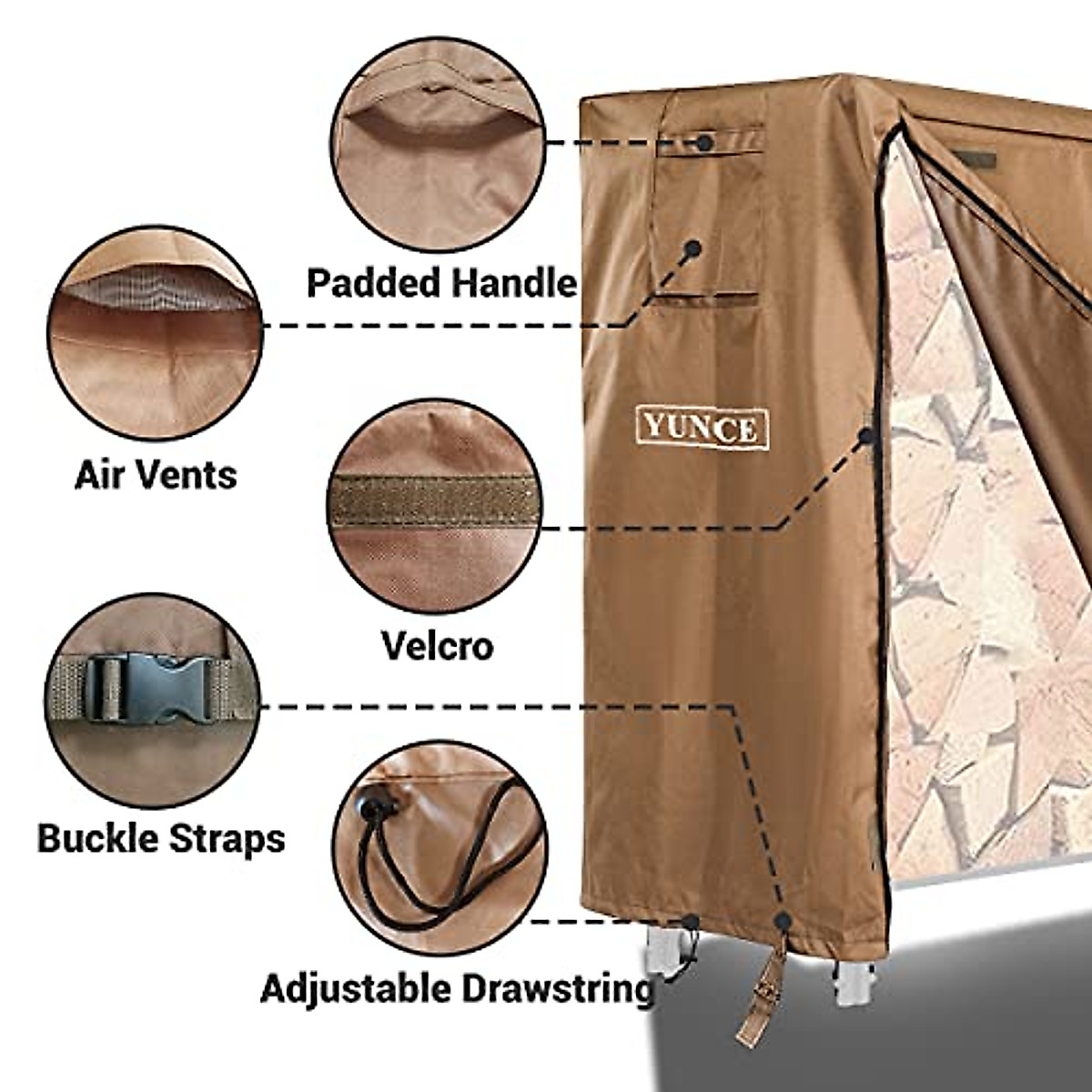 YUNCE 4ft Firewood Rack Cover, Outdoor Log Rack Covers, 600D Waterproof Cover for Wood Rack