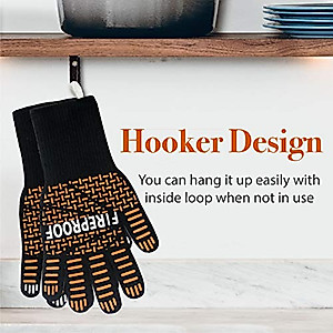 Sonemone BBQ Gloves 1472°F Extreme Heat Resistant Grilling Gloves, Silicone Non-Slip Oven Gloves for Indoor/Outdoor Cooking, Barbecue, Cutting, Frying, Baking,1 Pair (Black & Orange)