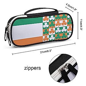 Ireland Flag Shamrock Clover Printed Pencil Case Bag Stationery Pouch with Handle Portable Makeup Bag Desk Organizer