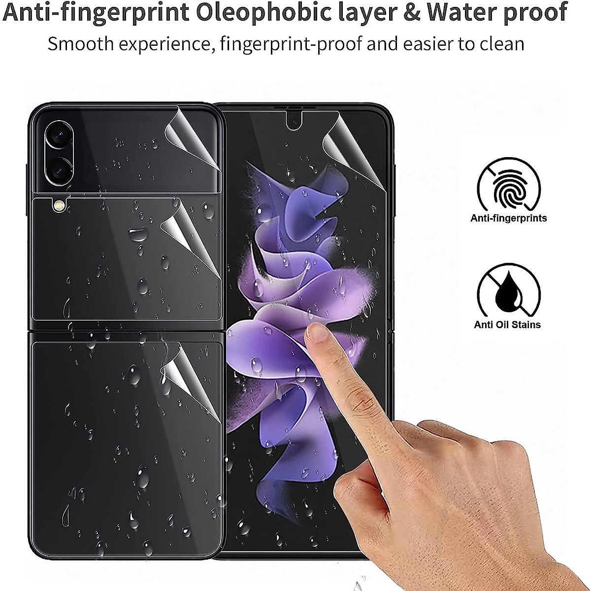 Galaxy Z Flip 3 Screen Protector, with Outer + Inner Soft Film + Back Cover TPU Flexible Screen Protector,[1SET 5PCS] HD Full Covered, No Bubble Hydrogel Screen Protector for Samsung Z Flip 3