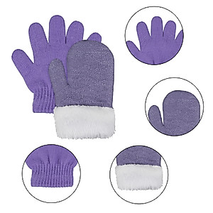 Hicdaw 6PCS Toddler Winter Hats and Baby Mittens Gloves Neck Warmer Set Baby Winter Hat Scarf Gift for Kid Boys Girls(Purple)
