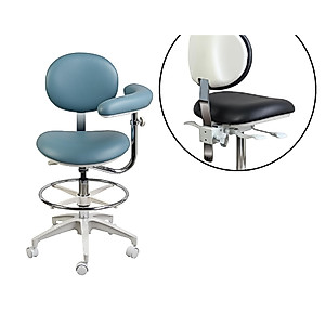 AmeriCan Goods Doctor Classical Assistant Stool Rolling Dental Stool with Procedure Arm and Foot Ring Adjustable Heigh, Sit & Backrest with Wheels (Black)