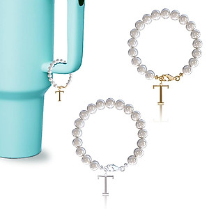 Rzjoke Letter Charm For Stanley Cup 2pcs Pearl Stanley Cup Accessories Charms For Handle, Initial Name Jewelry For Stanley Cup (T)