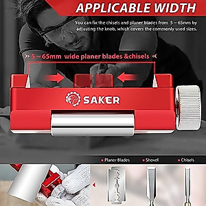 Saker Honing Guide with Whetstone - Red Off-Center Upgraded Honing Tool and Diamond Sharpening Stone Set Kit for Knife, Short Chisels and Planes, Fine/Coarse Plate, 400/1000/Grit, (X39819)