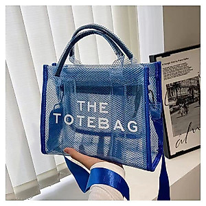 Clear Tote Bag for Women - Small PVC Transparent the Tote Bag See Through Shoulder Crossbody Bag Handbag Blue