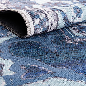 Rugs.com Francesca Collection Washable Rug – 7 Ft Square Navy Blue Flatweave Rug Perfect for Living Rooms, Kitchens, Entryways