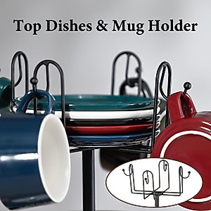 Coffee Cup Tree Coffee Mug Holder Tree Stand 4 Tiers Coffee Cup Stand with 12 Mug Hooks Mug Rack Countertop with Storage Basket Coffee Mug Tree for Counter with Wooden Handle Perfect for Bar Kitchen