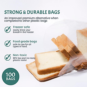 Reusable Plastic Bread Bags for Homemade Bread - 100 Pack Clear Bread Bag with Ties For An Airtight Moisture-free Preservation and Storage- Bread Loaf Bags for Home Bakers and Bakery Owners