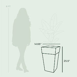 Bloem Tall Finley Tapered Square Planter: 25" - Black - Matte Textured Finish, 100% Recycled Plastic Pot, for Indoor and Outdoor Use, Gardening, 9 Gallon Capacity