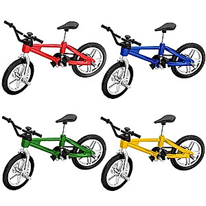 Novelty Place Mini Finger Bike - Miniature Fidget Bicycle Toy Game Set for Kids and Adults - Metal Bike Model Collections Decoration - 4 Colors (4 Pack)