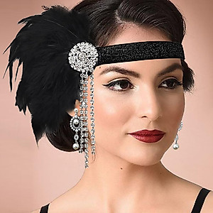 DRESHOW 1920s Great Gatsby Accessories for Women Flapper Headpiece Headband Gloves Costume Harlem Nights Accessories Set