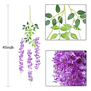 Letime 12 Pack Wisteria Hanging Flowers Artificial Decorations, 3.7 Feet/Piece Artificial Wisteria Flower Garland for Backdrop, Wedding Flowers for Home Party Garden, Red Purple