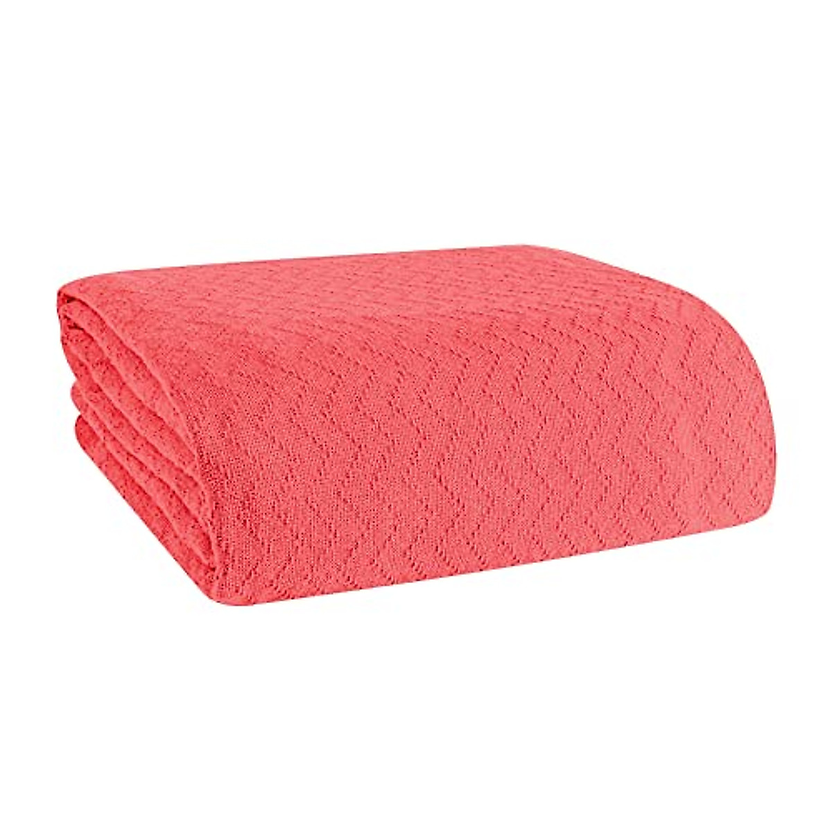 ELVANA HOME BELIZZI Home 100% Cotton Bed Blanket, Breathable Thermal Blanket Twin Size, Soft Chevron Thermal Blanket 60''x90'', Cotton Bed Blanket, Perfect for Layering Any Bed for All Season, Coral