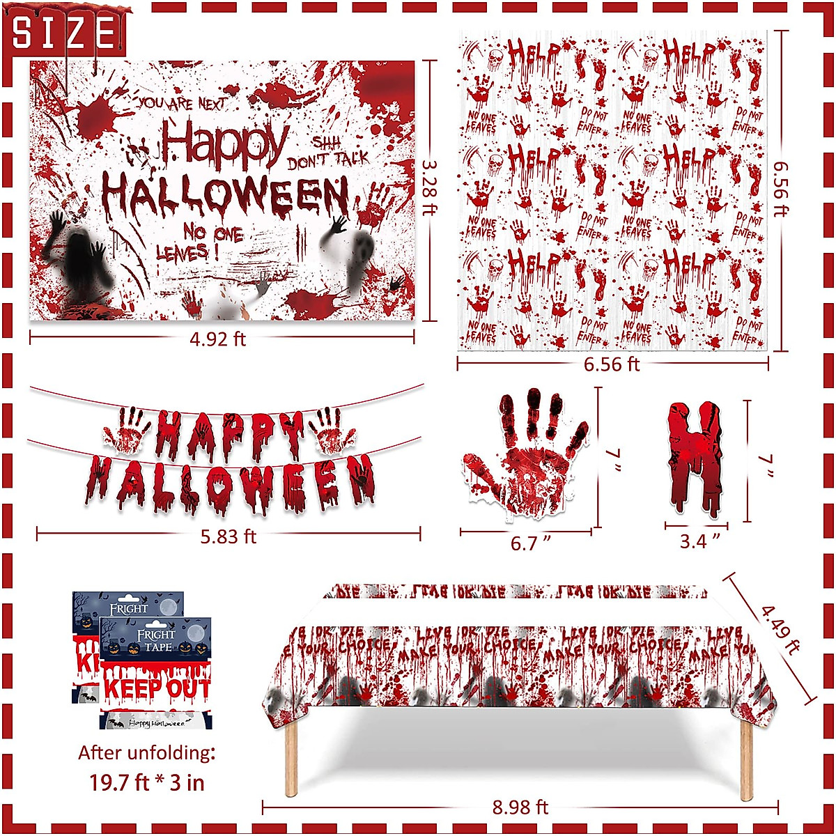 Halloween Party Supplies Tableware Set, Bloody Halloween Party Decorations, Halloween Scary Bloody Plates and Napkins Cups Plastic Tablecloth Dinnerware Set for Zombie Horror Theme Party Decorations