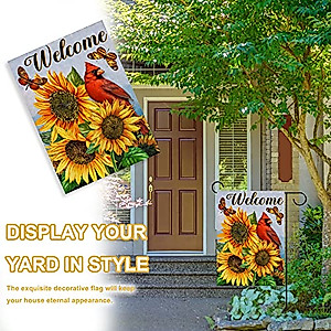 Covido Home Decorative Welcome Spring Summer Cardinal Sunflower Garden Flag, Yard Red Bird Outside Decoration, Fall Autumn Outdoor Small Burlap Decor Double Sided 12 x 18