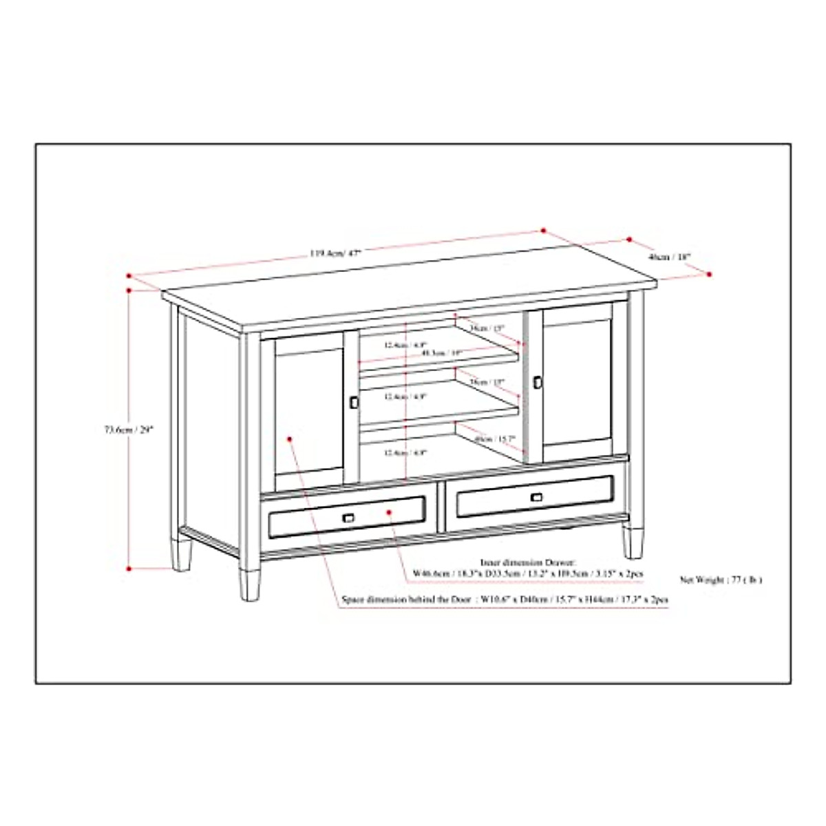 SIMPLIHOME Warm Shaker SOLID WOOD 47 Inch Wide Transitional TV Media Stand in Tobacco Brown for TVs up to 50 Inches, For the Living Room and Entertainment Center