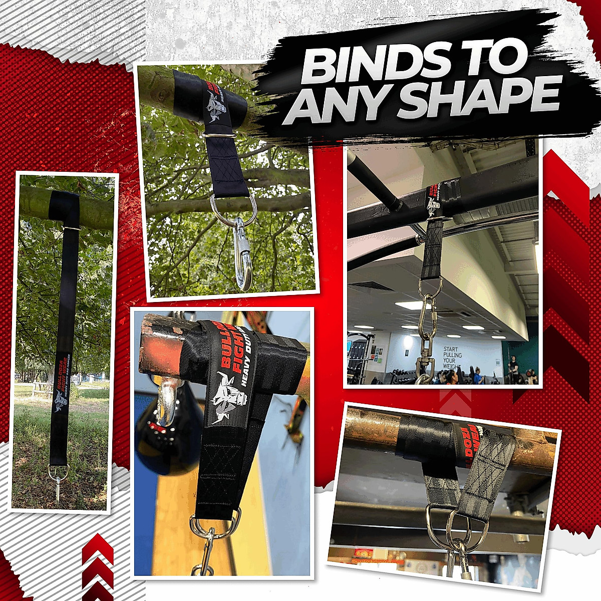 BULL DOZA FIGHT WEAR Boxing Punch Bag Strap/Sling – Heavy Duty Bag Hanger with 9mm Steel Screw Lock Carabiner – Durable Reinforced Stitching with 500lbs Bag Holding Capacity Strap Mount Black 3 Sizes