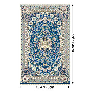 Paisley Blue Area Rug 3x5 for Entryway, Washable Low Pile Soft Non Silp Small Rug for Bedside