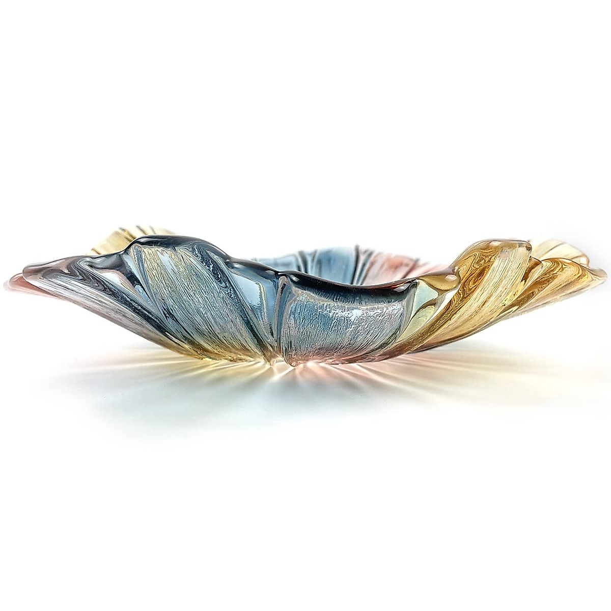 EWEIGEER 11.5-inch Crystal Glass Colorful Fruit Bowl Dessert Cake Candy Snack Plate,Art Sunflower-shaped,Large Size,Cool Design